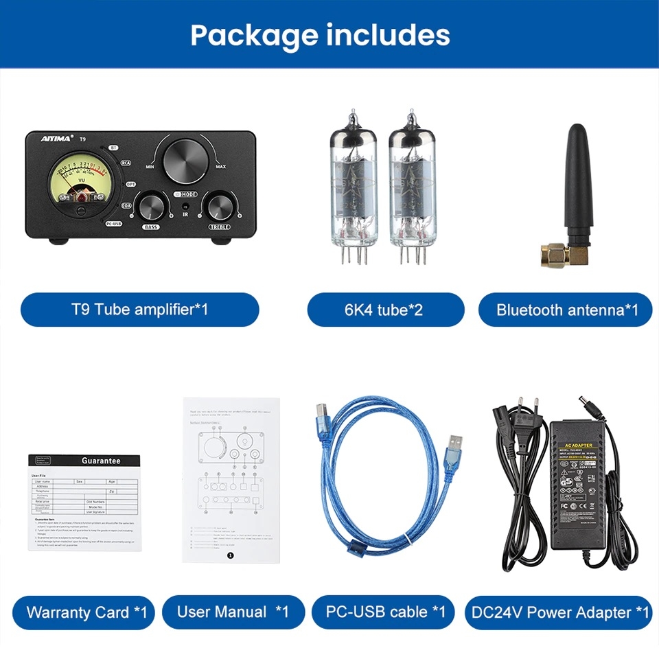 AIYIMA T9 Wireless Bluetooth Receiver/Streamer, Coaxial / Optical / USB DAC & Tube Integrated ...