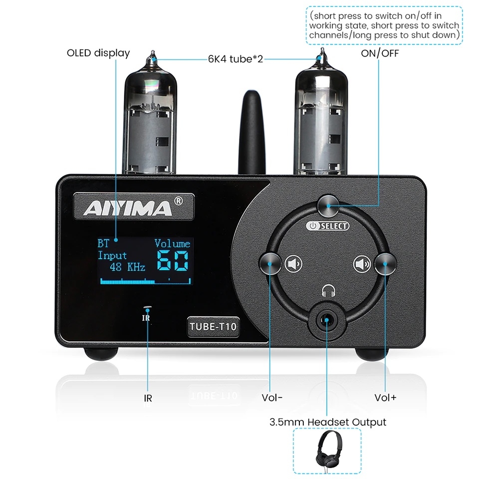 TUBE-T10 T10 Wireless Bluetooth Receiver/Streamer, Coaxial / Optical / USB DAC & Tube ...