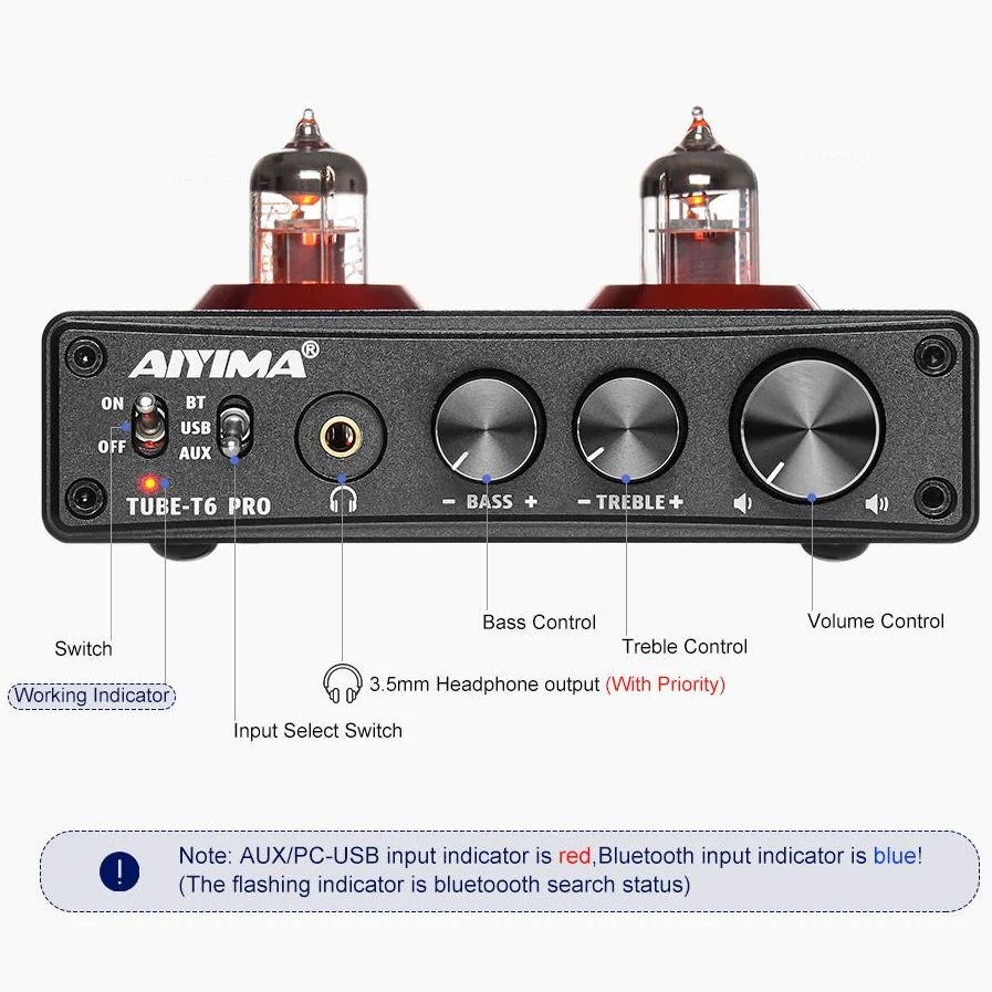 T6 PRO Wireless Bluetooth Receiver/Streamer, Coaxial / Optical / USB DAC & Tube Preamplifier ...