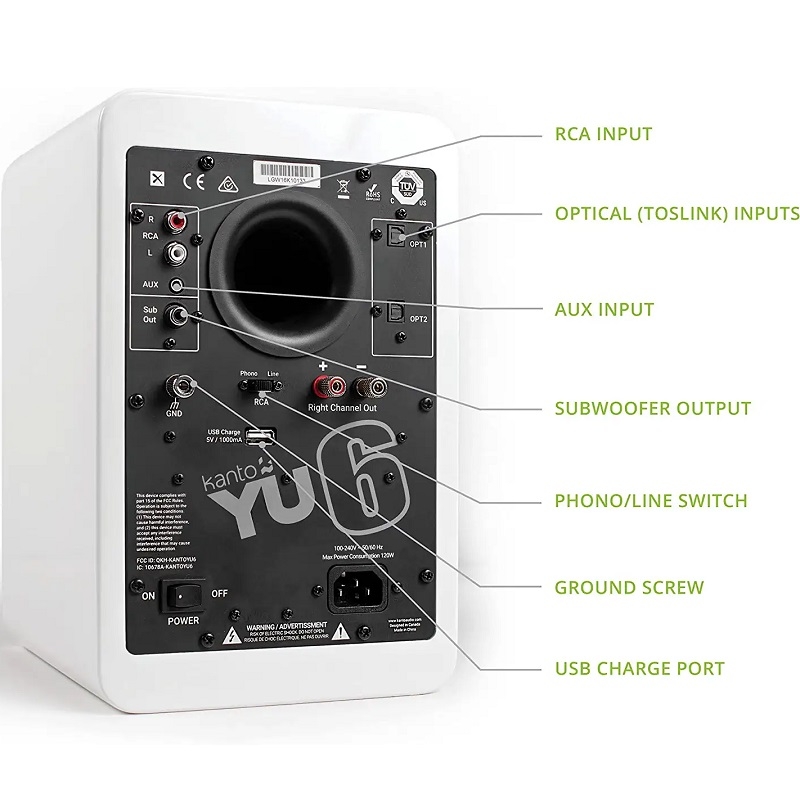 YU6 Wireless Bluetooth Desktop Bookshelf Speakers - Matte White | Kanto ...